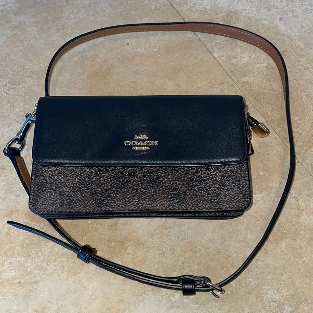 Coach Signature Fold Over Crossbody Bag Black/Brown - Gem